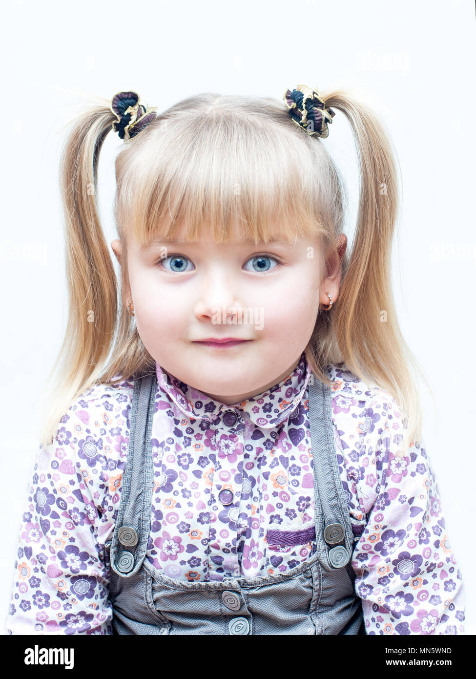 little cute girl with tails on white isolated background Stock Photo ...
