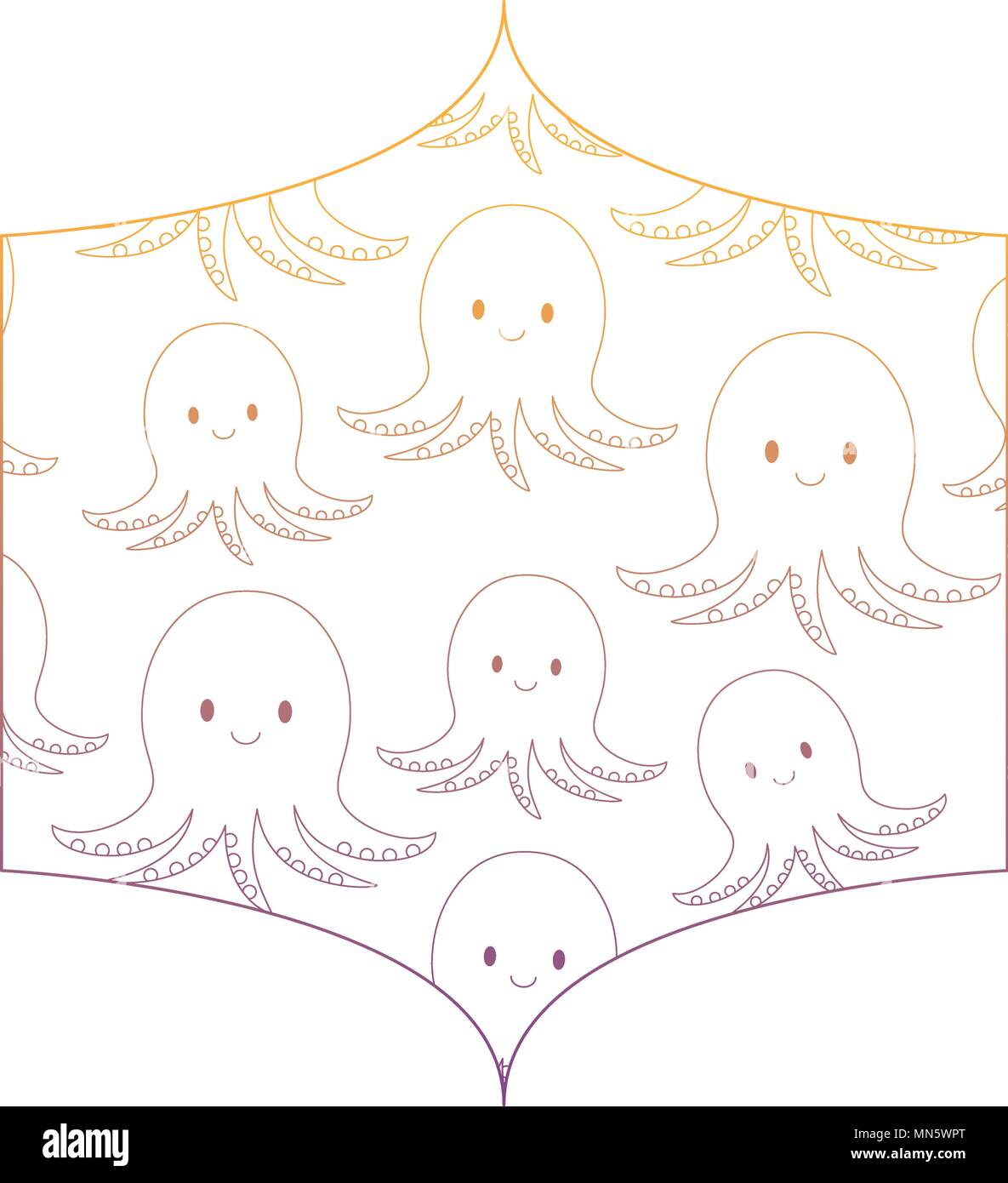 abstract frame with cute octopus pattern over white background, vector ...