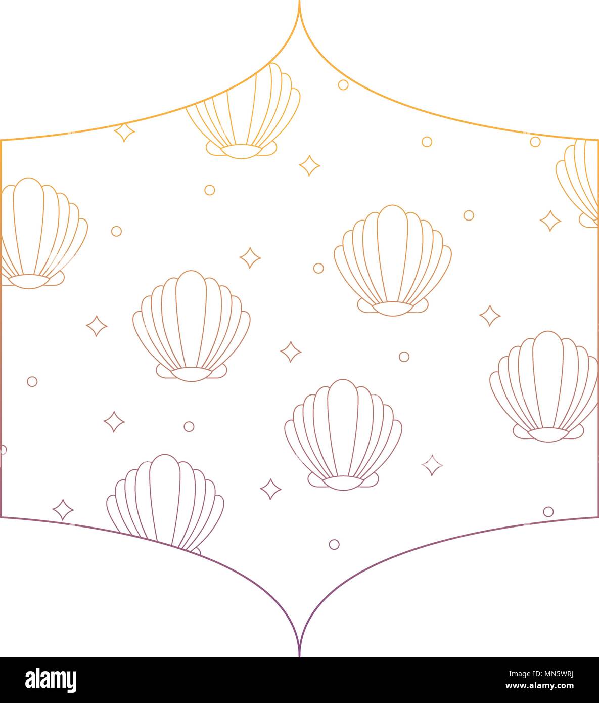 decorative frame with seashell pattern over white background, vector ...