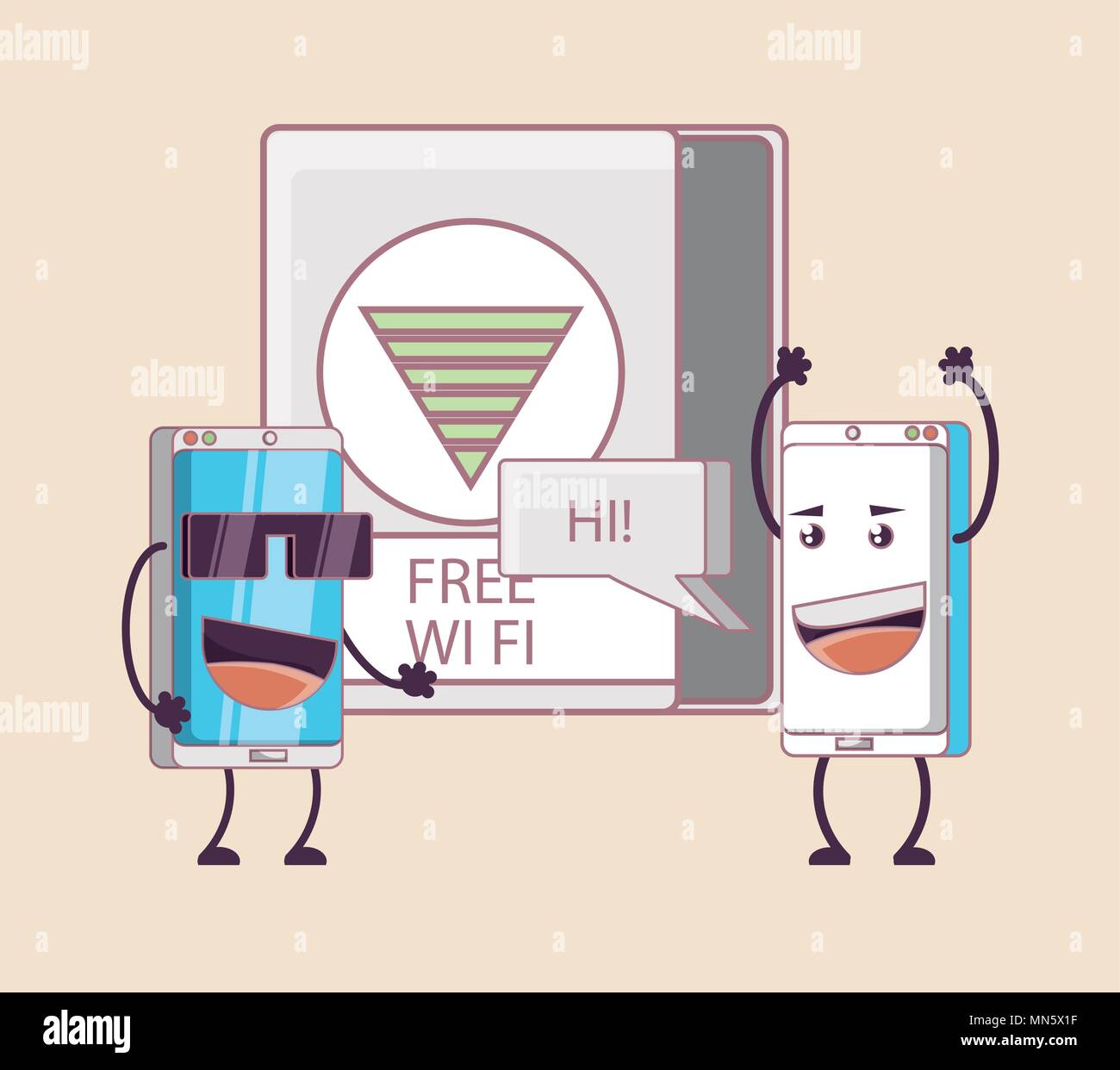 cartoon smartphone on free wifi zone over white background, colorful ...