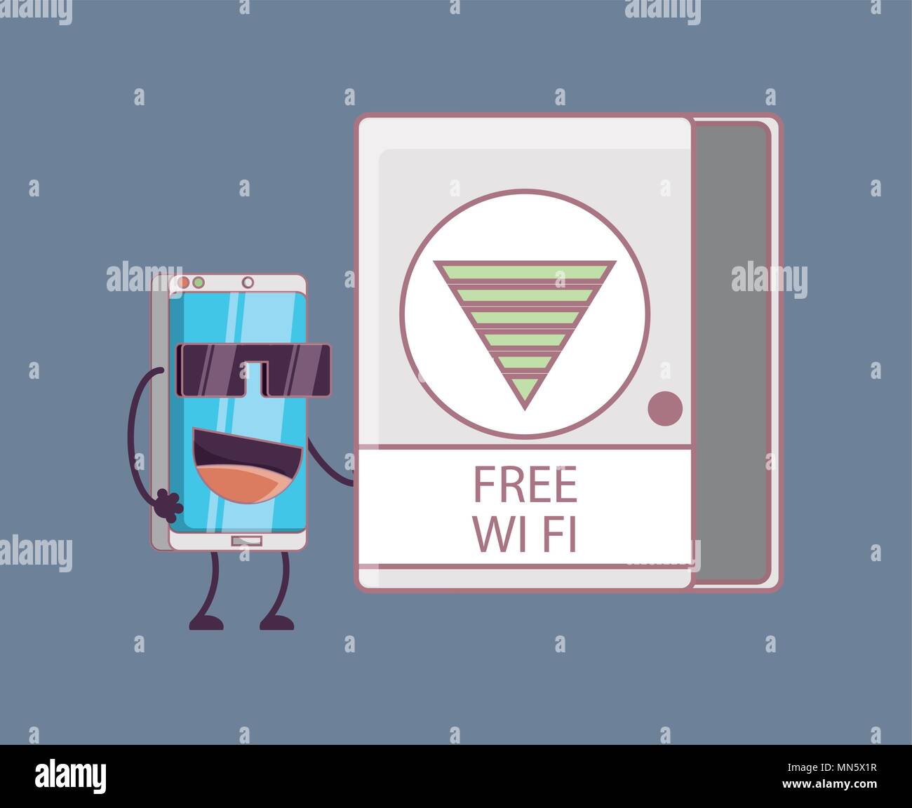 cartoon smartphone on free wifi zone over blue background, colorful ...