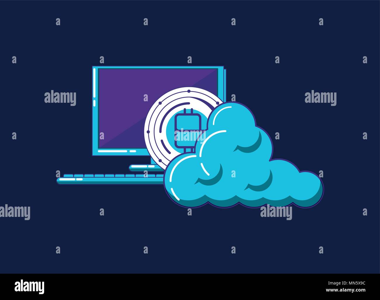 computer and cloud storage icon over blue background, colorful design ...