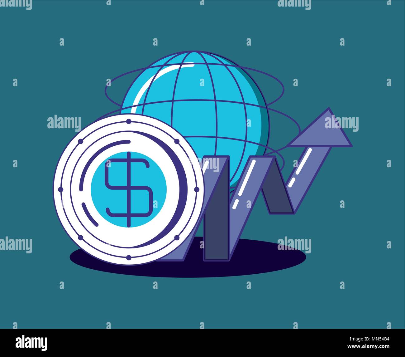 Financial technology design with global sphere with financial arrow and ...