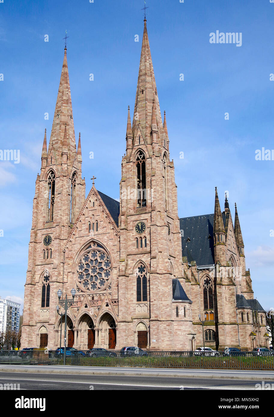 St Paul’s Protestant church Strasbourg, at the South end of St Helena ...