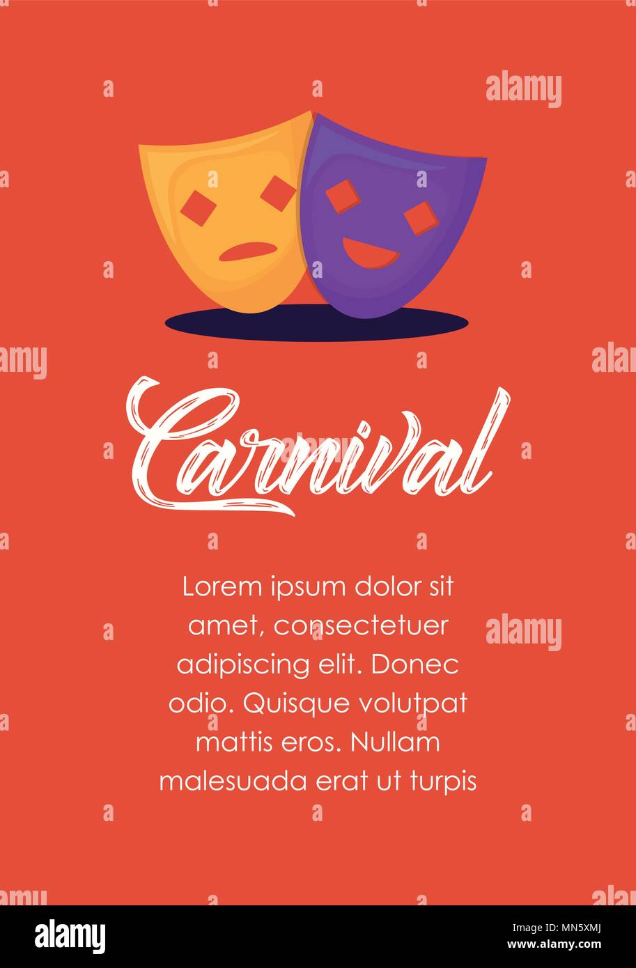 Infographic of carnival concept with theater masks over red background ...