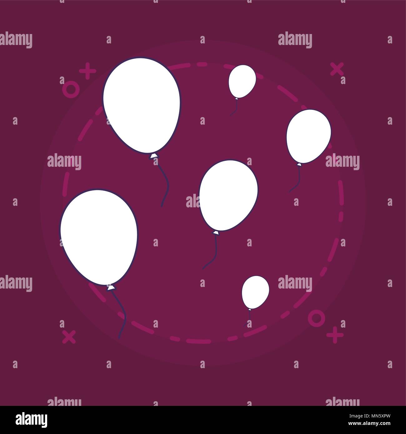 balloons over purple background, colorful line design. vector ...
