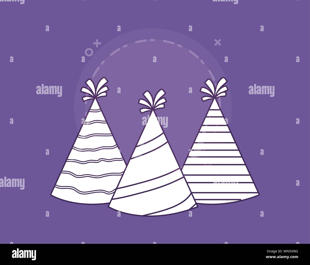 party hats over purple background, colorful line design. vector ...