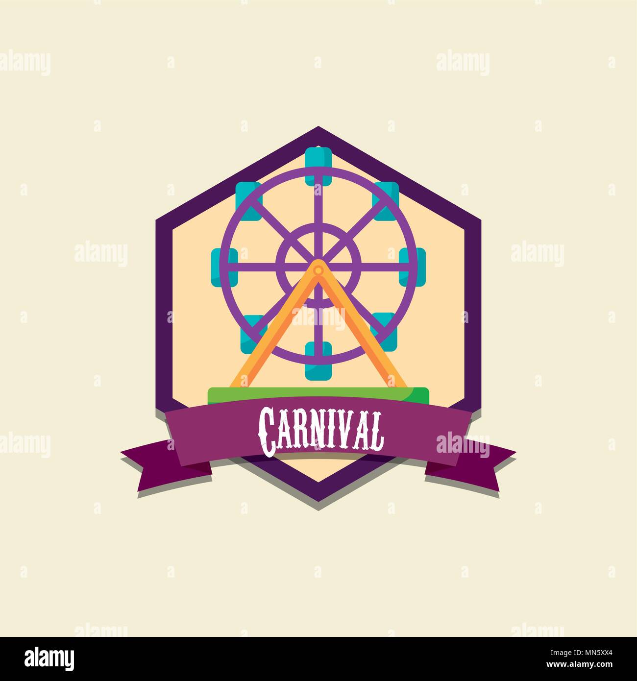 emblem of carnival circus design with ferris tent icon over white ...