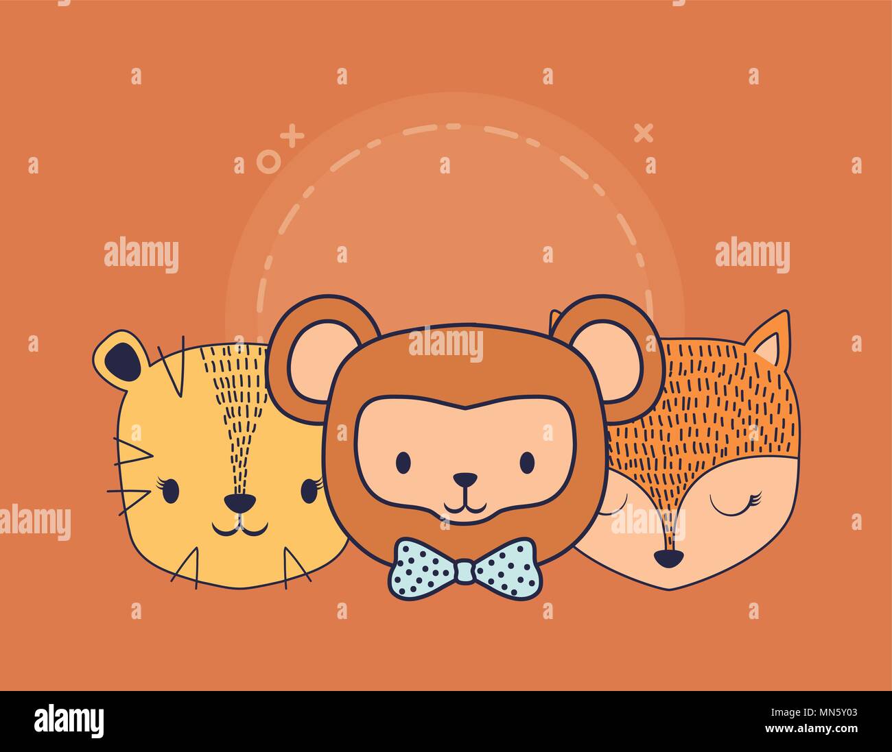 cute animals over orange background, colorful design. vector ...