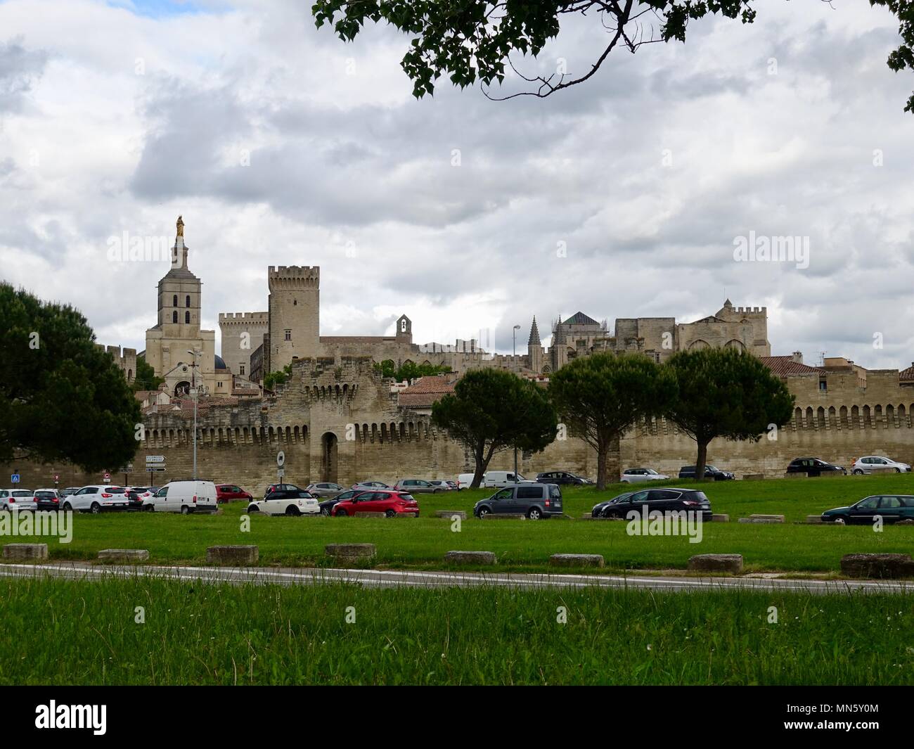 Cityscape of Avignon, including the Pope’s Palace, as seen from. a ...