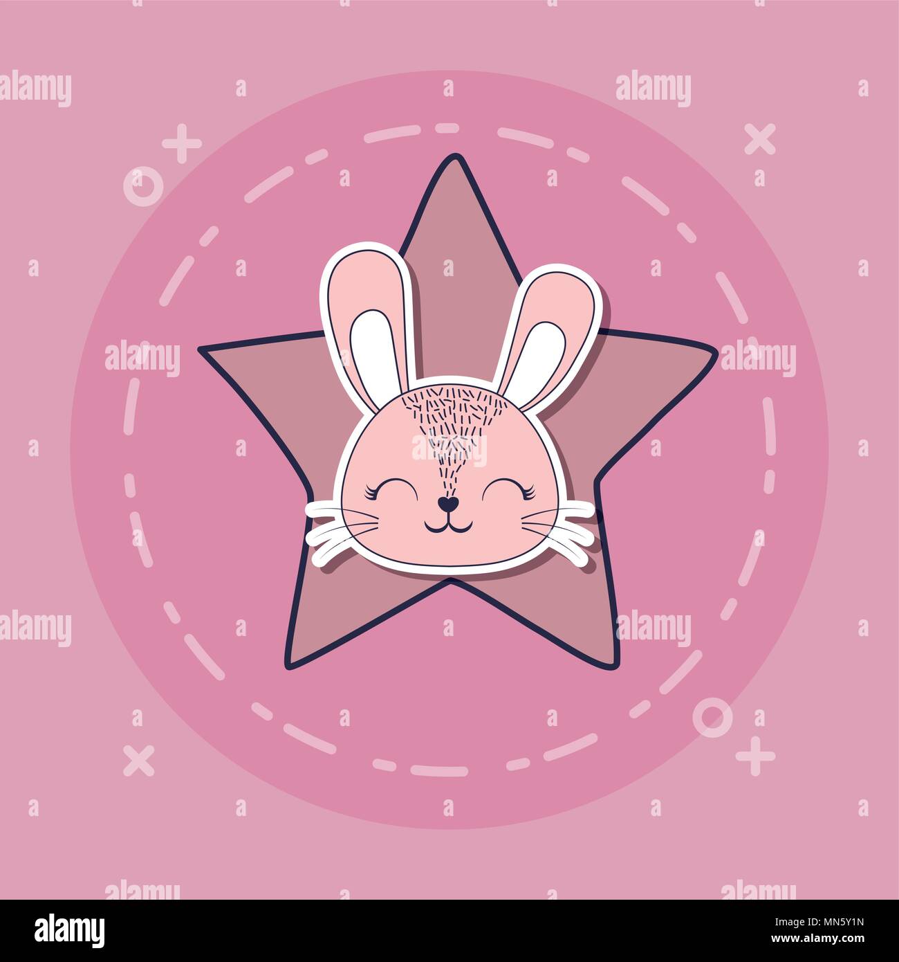cute rabbit and star over pink background, colorful design. vector ...