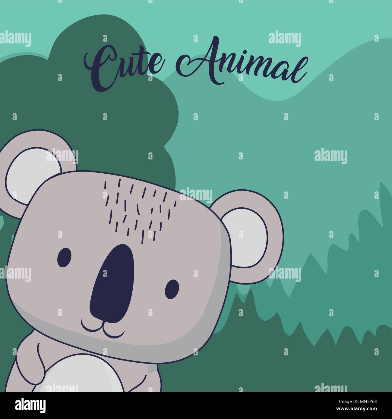 cute koala over forest landscape background, colorful design. vector ...