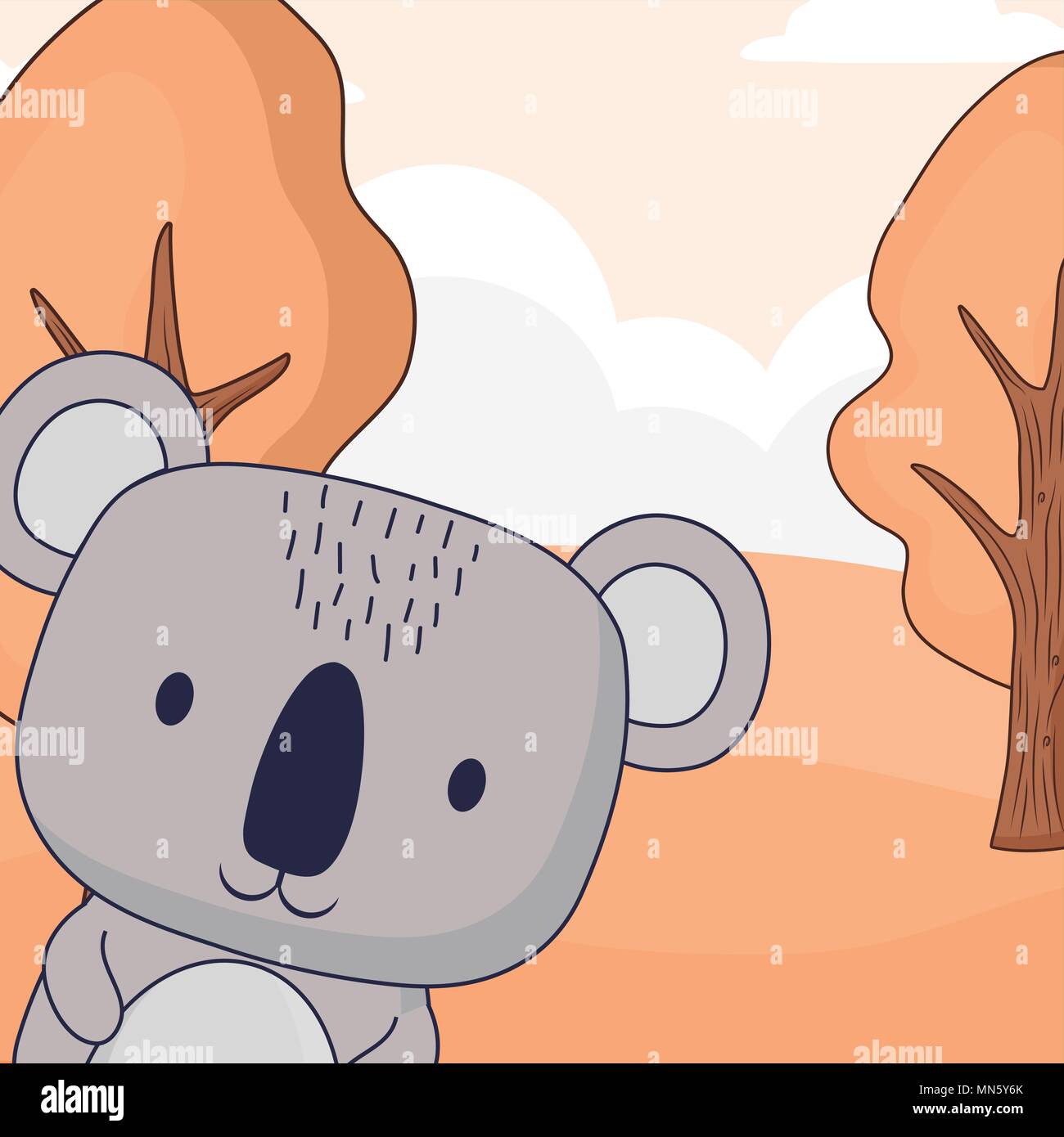 cute koala over forest landscape background, colorful design. vector ...