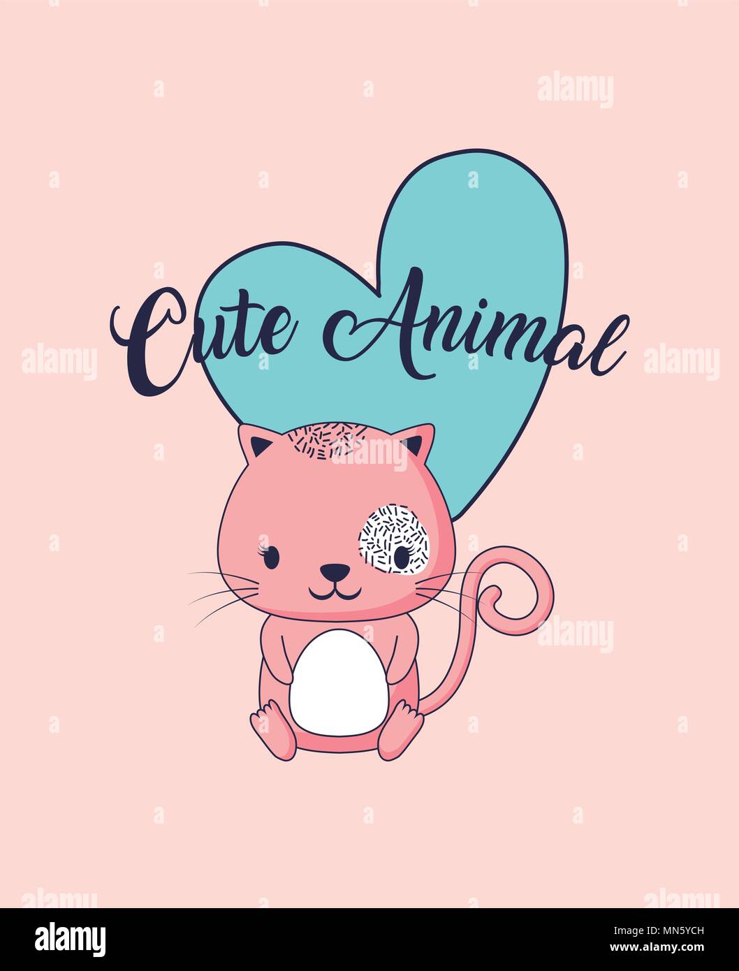 cute cat and heart over pink background, colorful design. vector ...