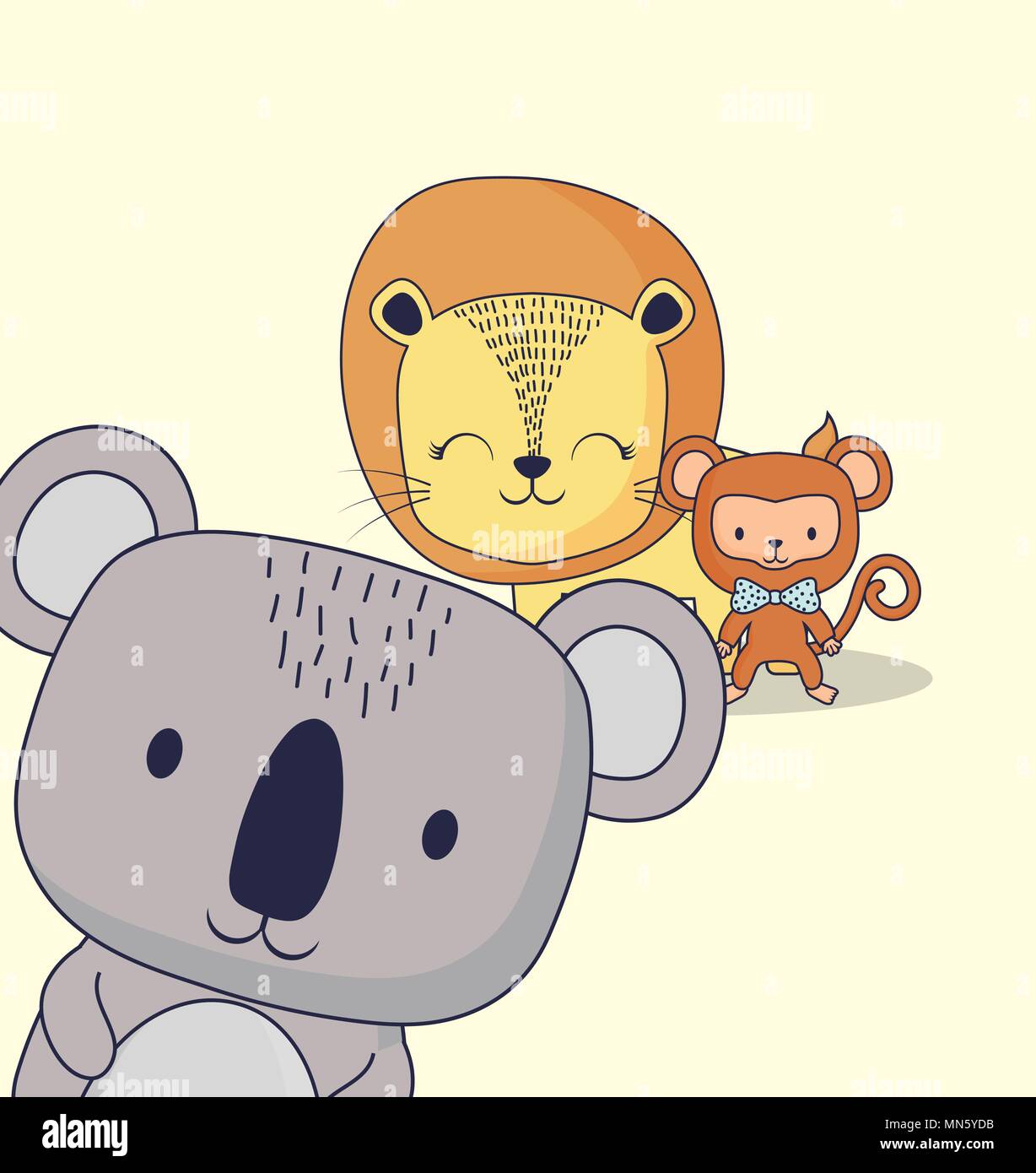 cute lion with koala and monkey over white background, colorful design ...