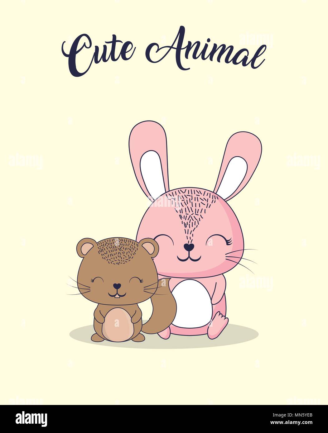 cute rabbit and squirrel over white background, colorful design. vector ...