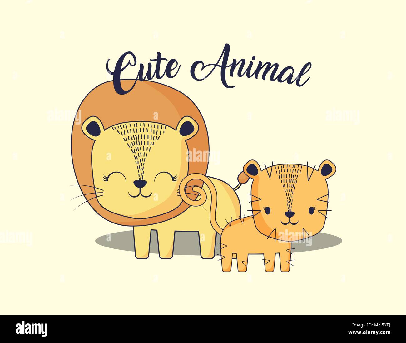 cute lion and tiger over white background, colorful design. vector ...