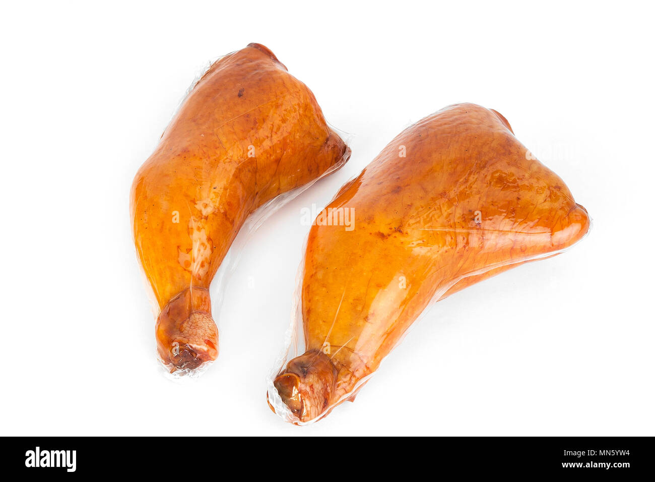 Smoked chicken on a white background. Golden hen with a crispy crust ...