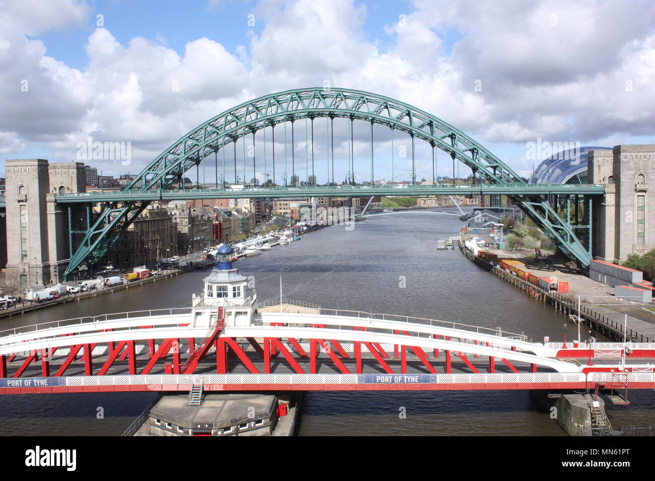 The Swing Bridge and the Tyne Bridge in Newcastle-upon-Tyne, North-East ...