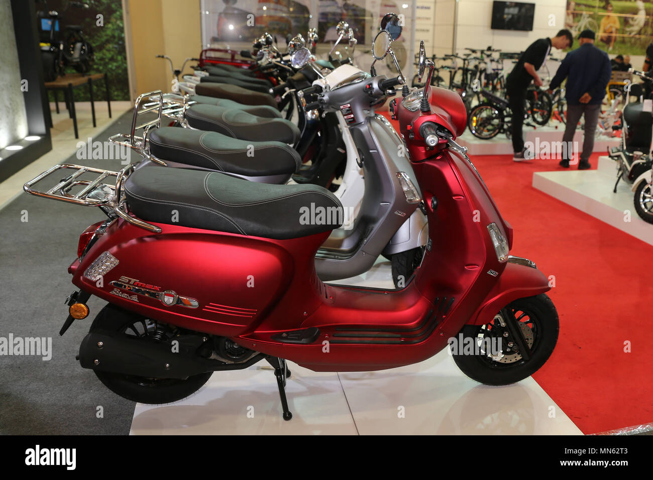 ISTANBUL, TURKEY - FEBRUARY 25, 2018: Scooters on display at Motobike ...
