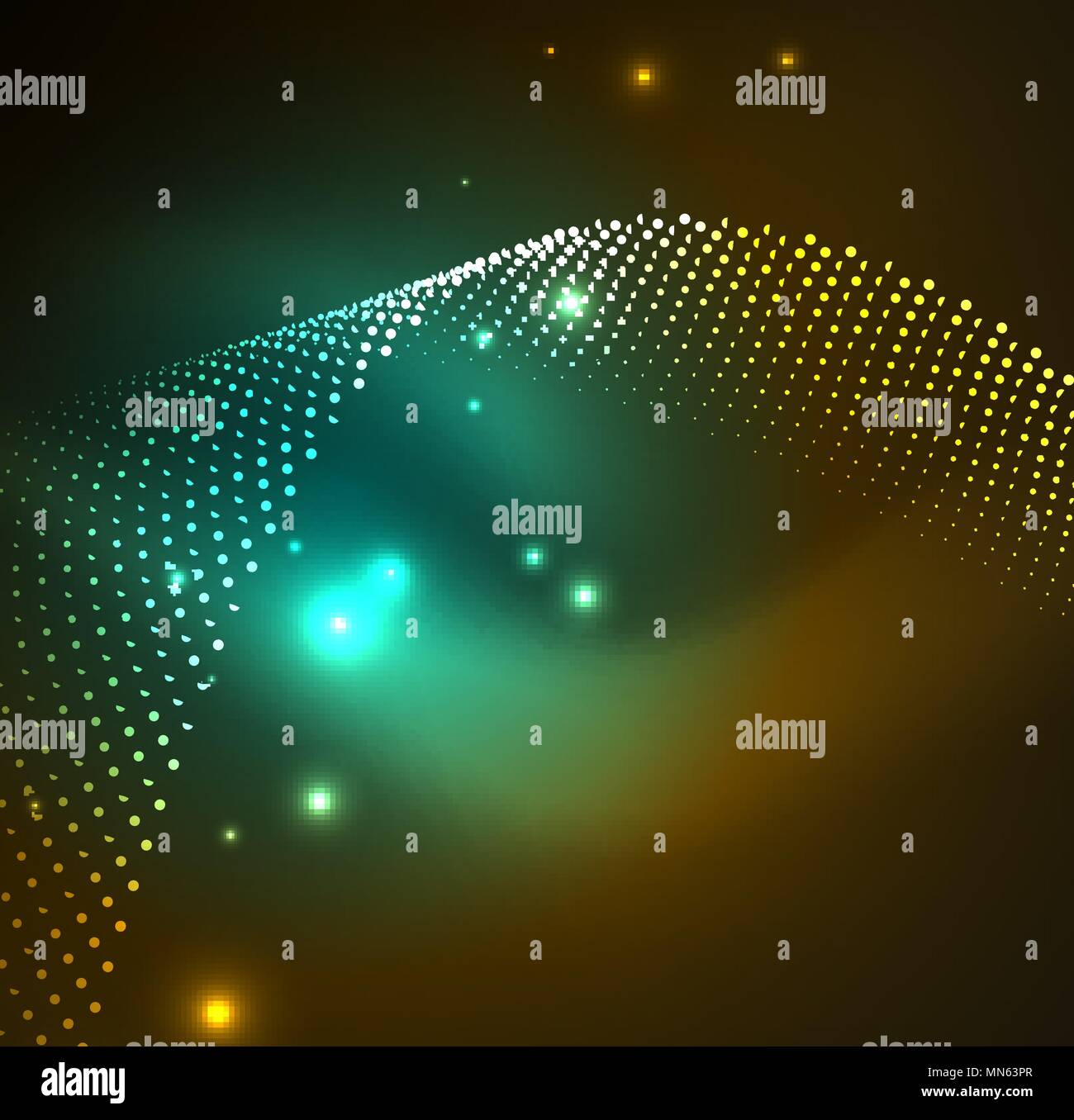 3D illuminated wave of glowing particles. 3D illuminated wave of ...