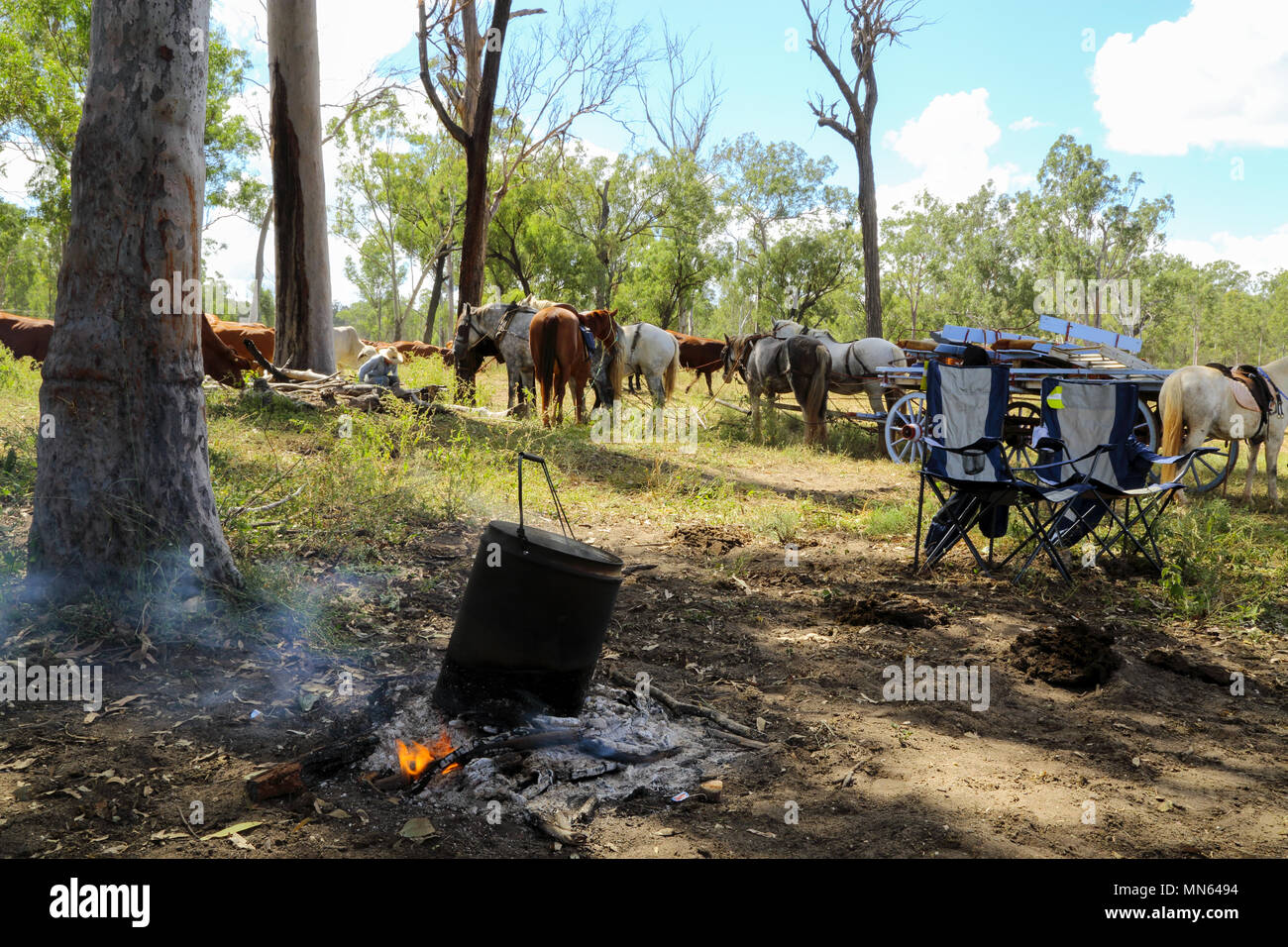 A farm campfire at morning tea Stock Photo - Alamy