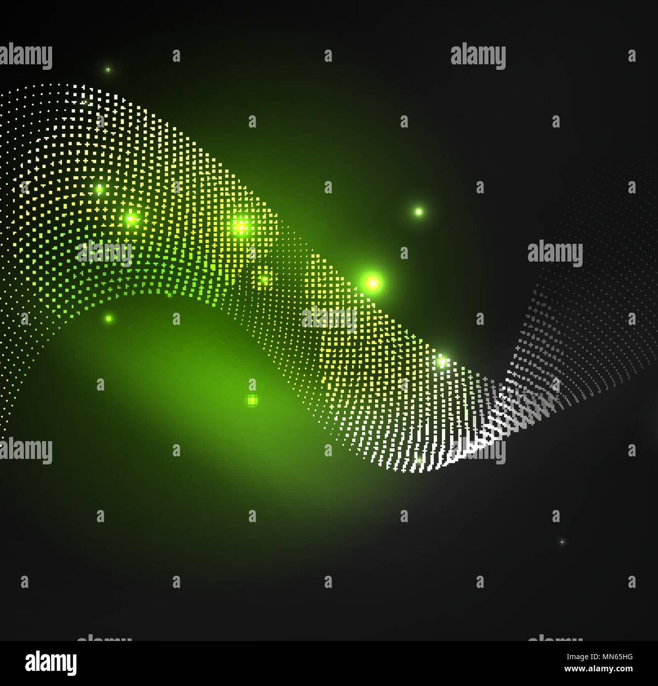 3D illuminated wave of glowing particles. 3D illuminated wave of ...