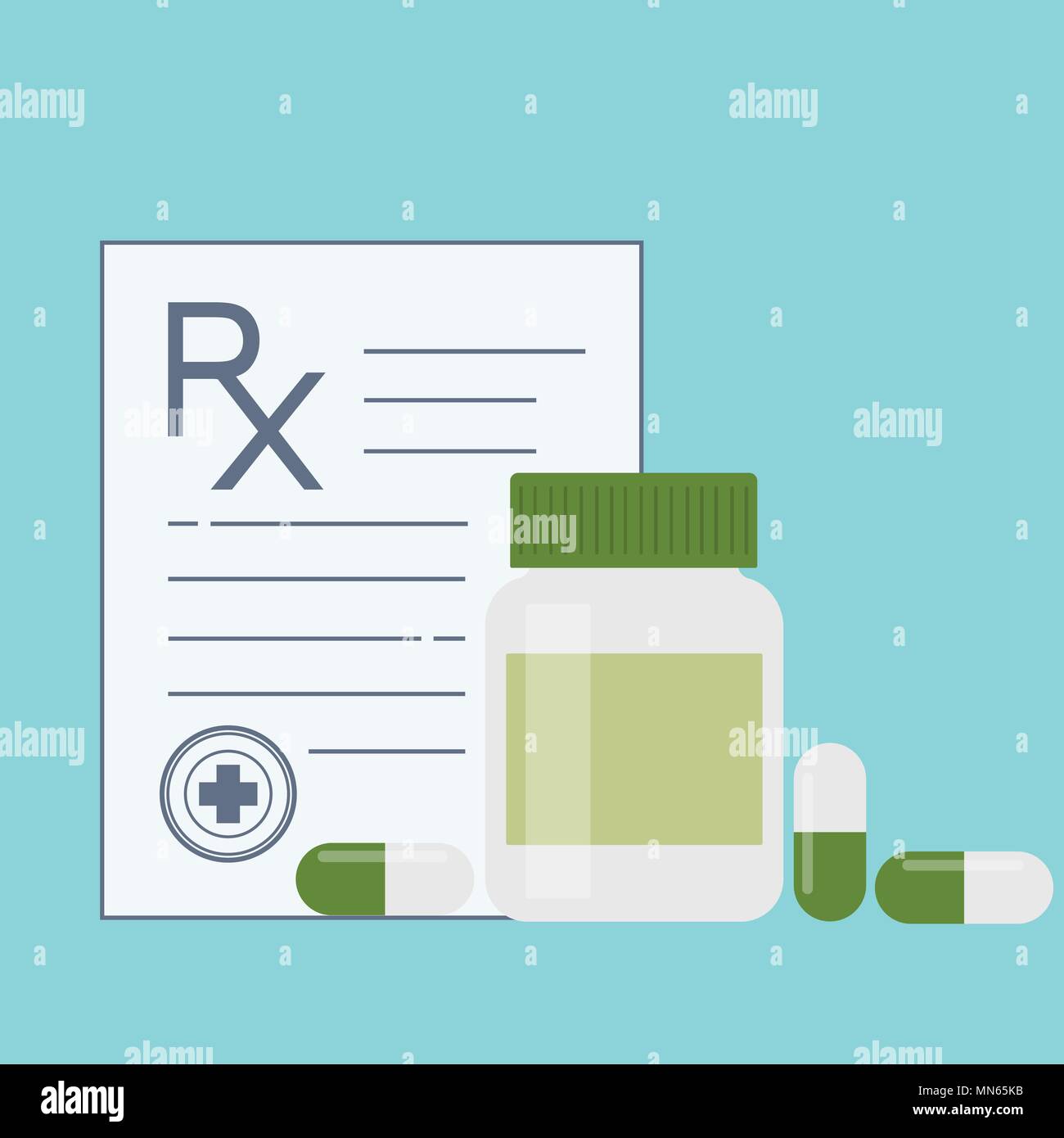 Medicine bottle and pills. Drugs, tablets, capsules vitamins. Medical ...