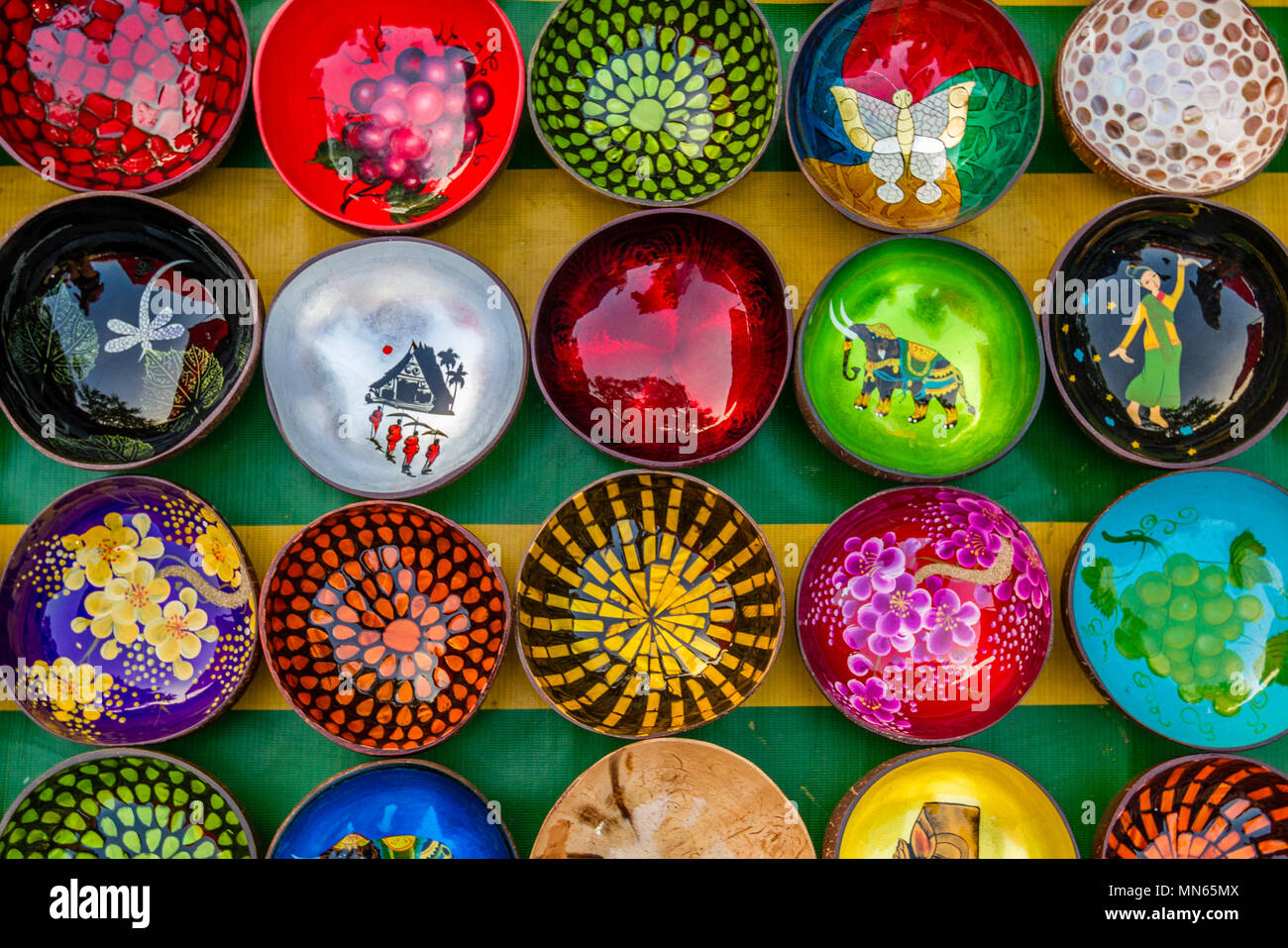 Souvenir lacquer bowls at a night market in Luang Prabang, Laos Stock ...