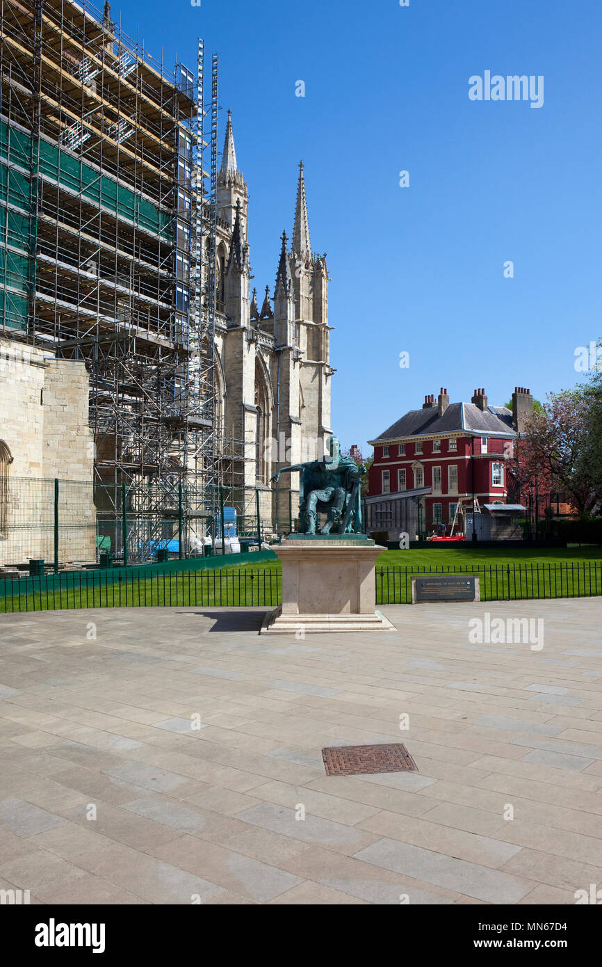 Statue of the Roman emperor Constantine the great with a background of ...
