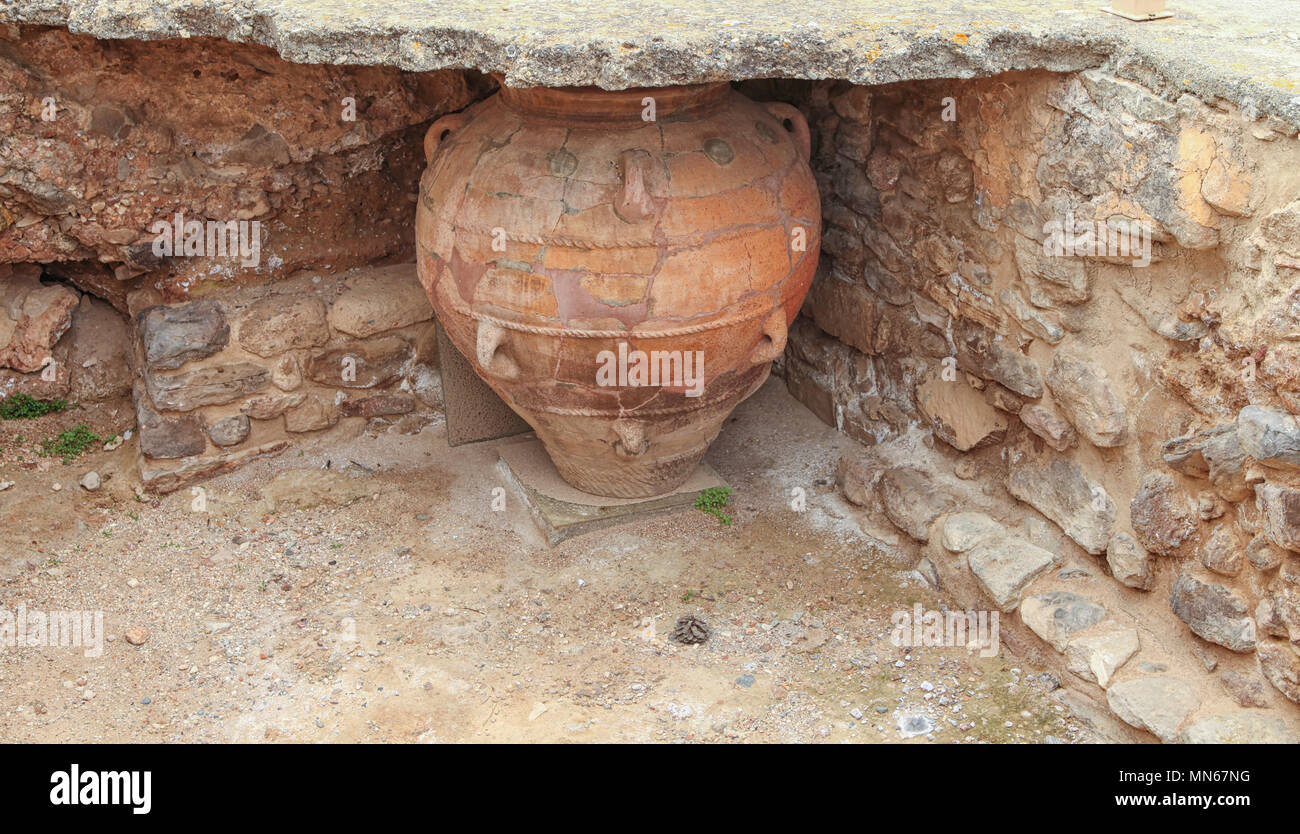 Original Minoan Cretan pot, or pithoi, at Phaistos archarological site ...