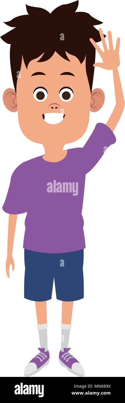 Cute boy with hand up Stock Vector Image & Art - Alamy