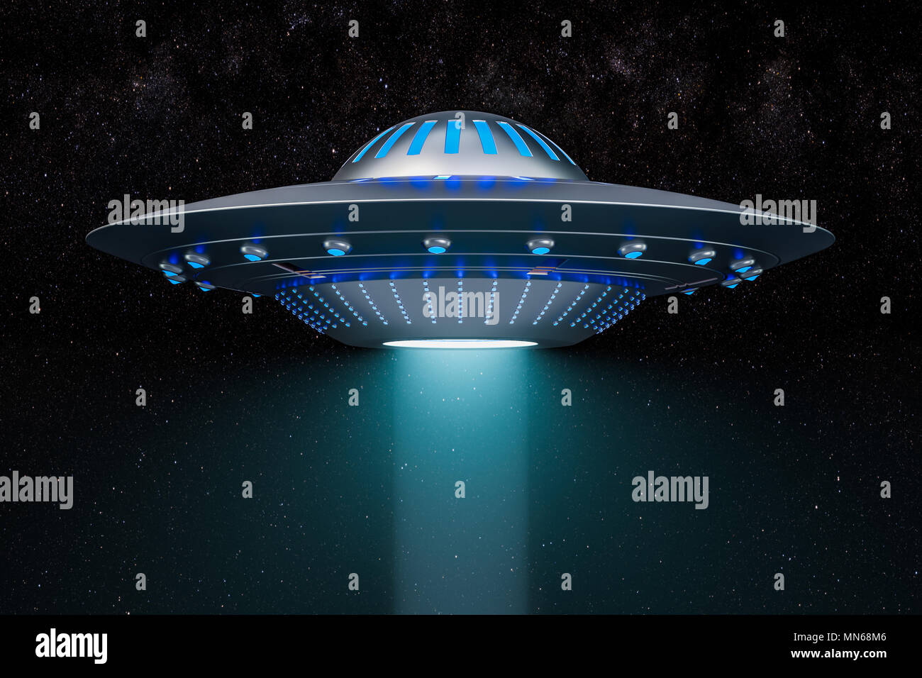 Light beam from flying UFO in space. 3D rendering Stock Photo - Alamy