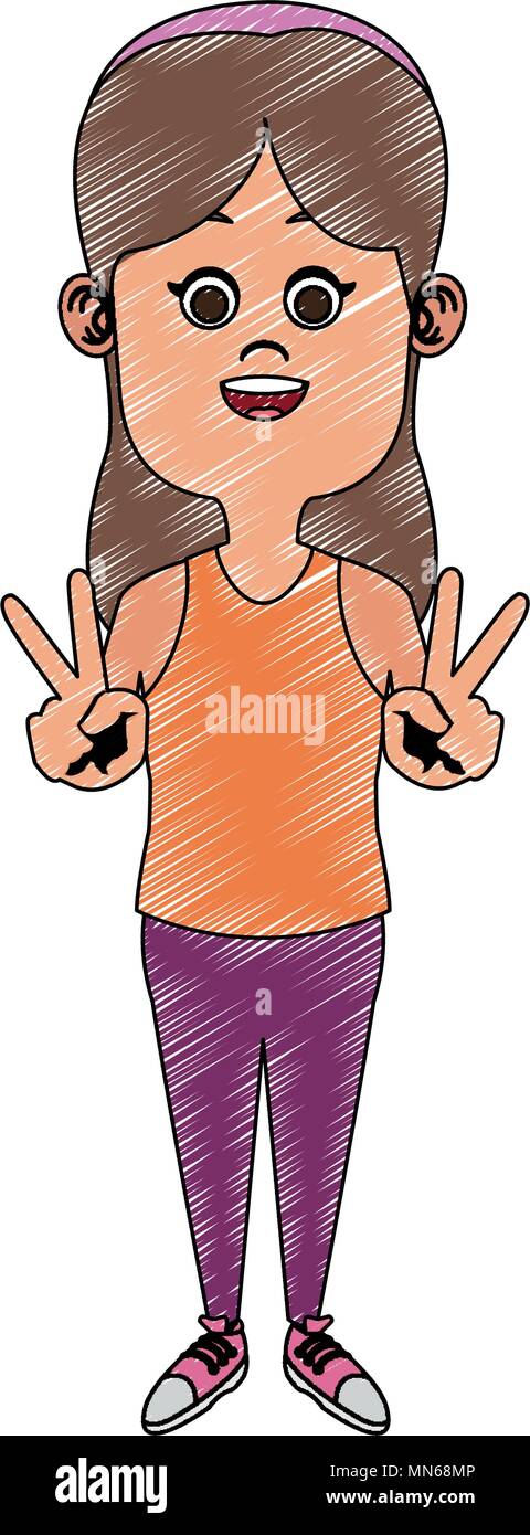 Beautiful girl doing peace symbol scribble Stock Vector Image & Art - Alamy