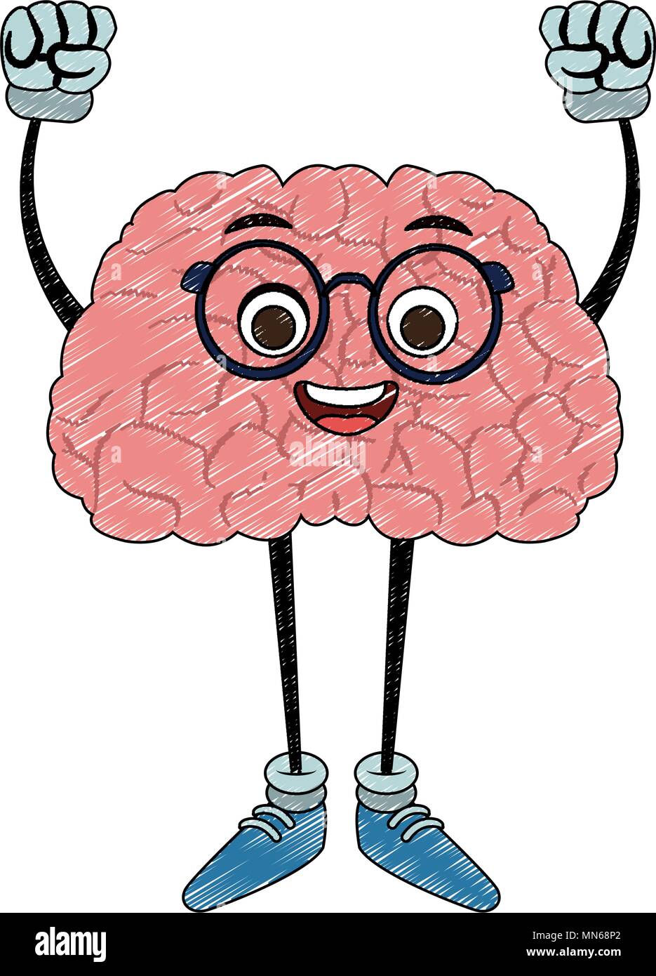 Funny brain cartoon with hands up scribble Stock Vector Image & Art - Alamy