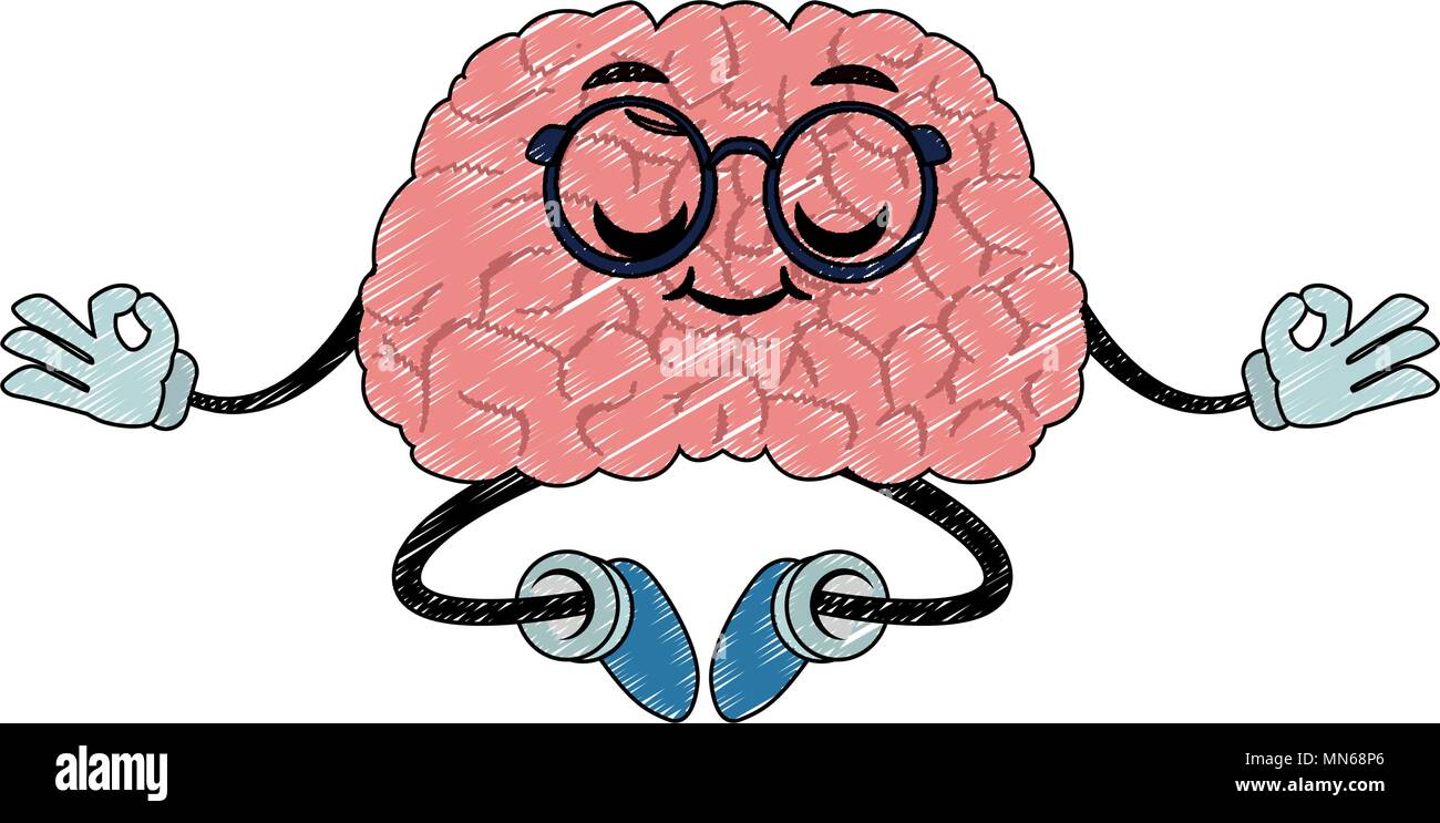 Funny brain cartoon doing yoga scribble Stock Vector Image & Art - Alamy