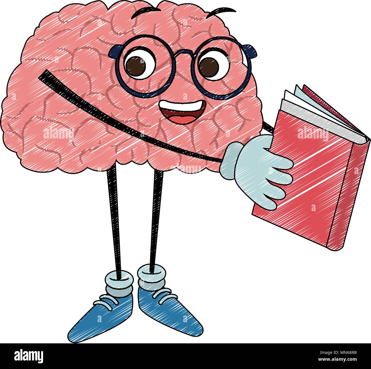 Funny brain cartoon reading a book scribble Stock Vector Image & Art ...