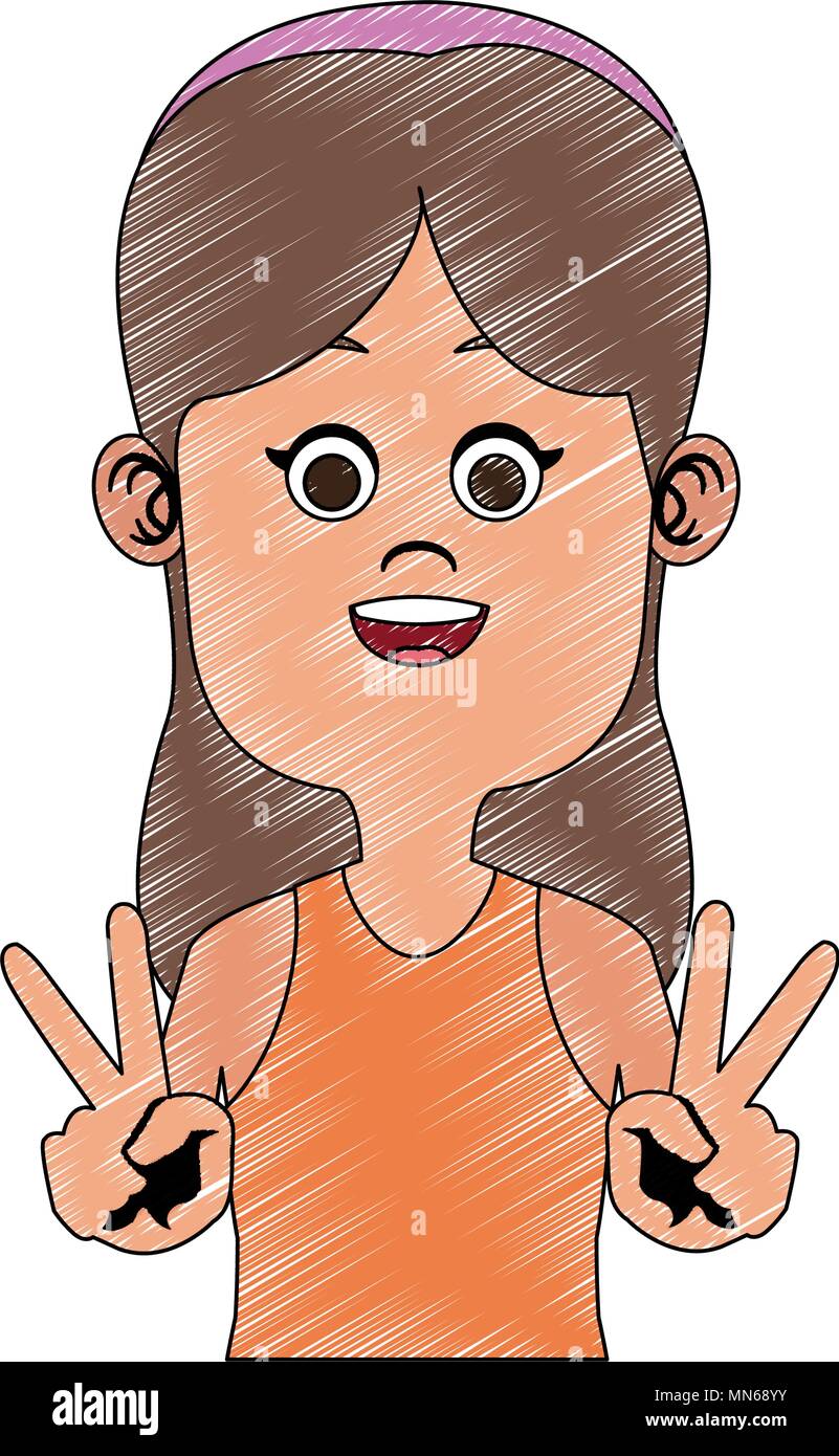 Beautiful girl doing peace symbol scribble Stock Vector Image & Art - Alamy