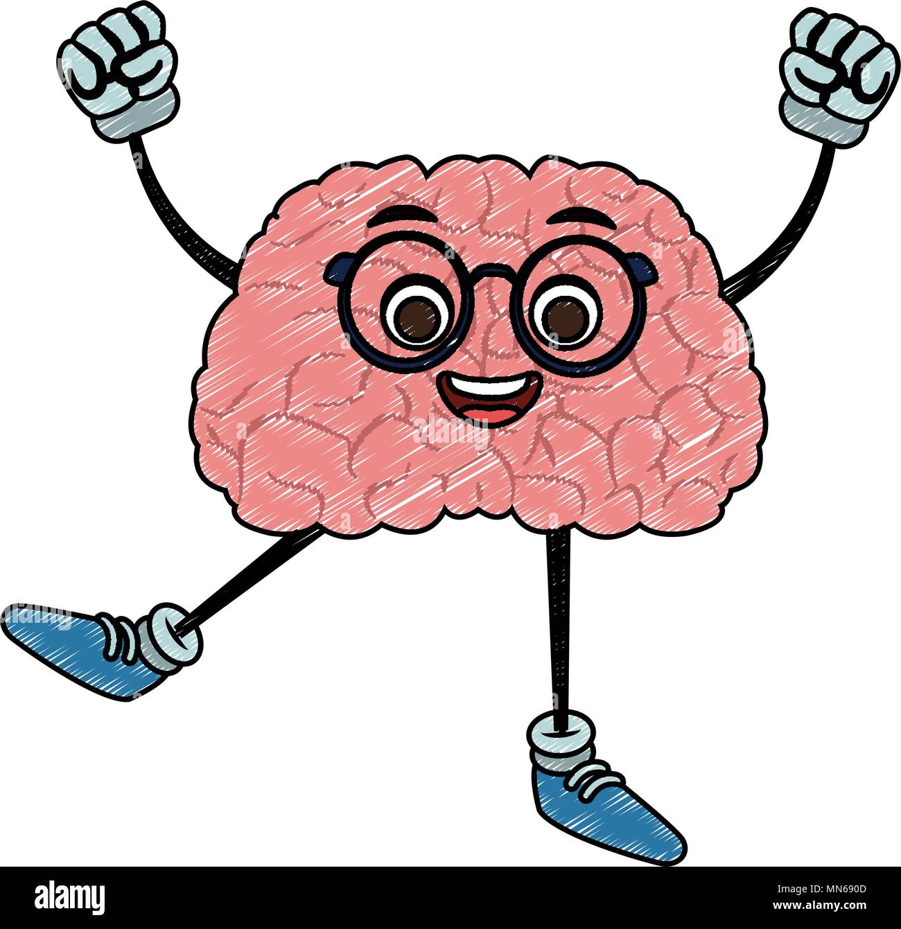 Funny brain cartoon with hands up scribble Stock Vector Image & Art - Alamy