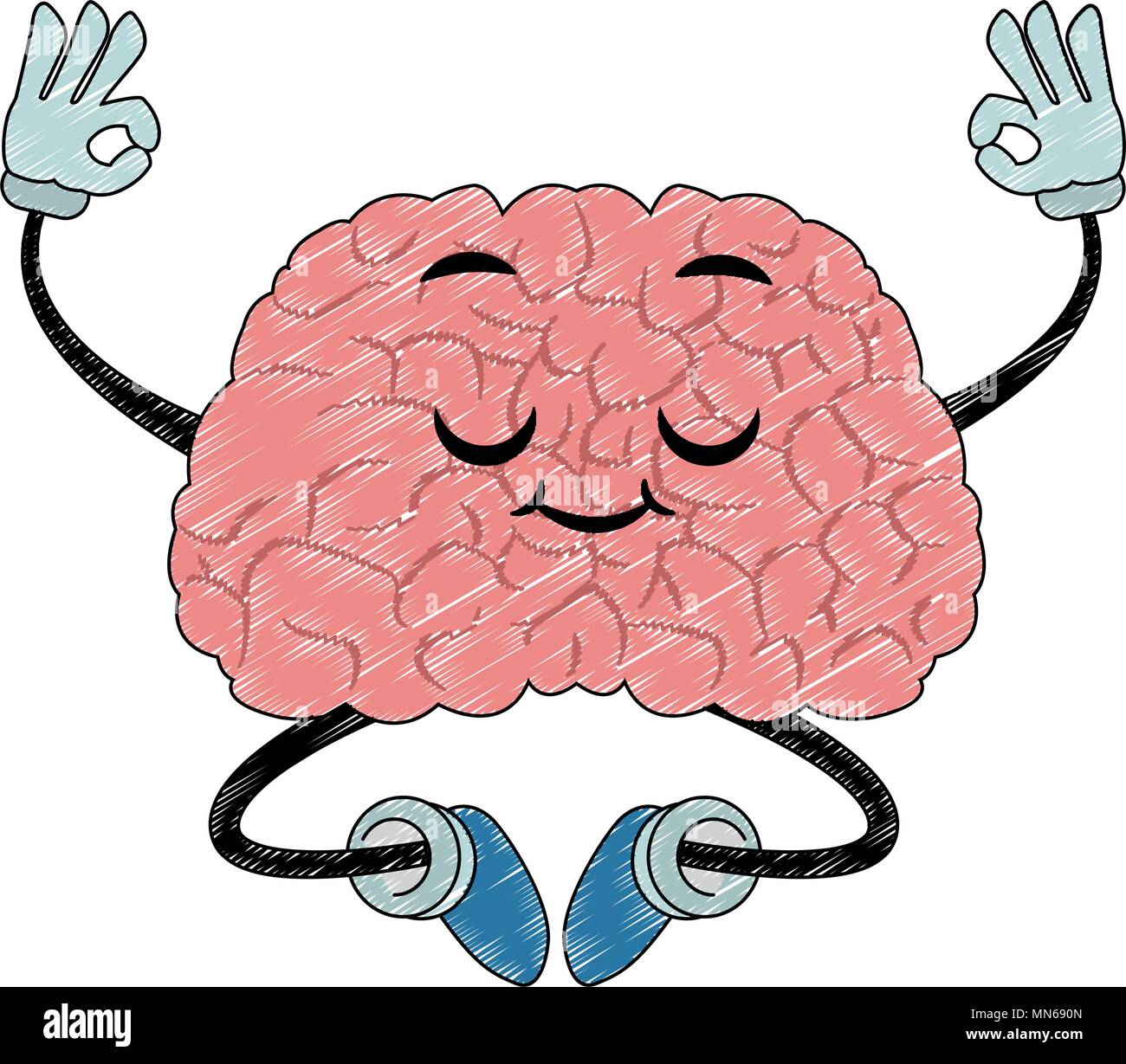 Funny brain cartoon doing yoga scribble Stock Vector Image & Art - Alamy