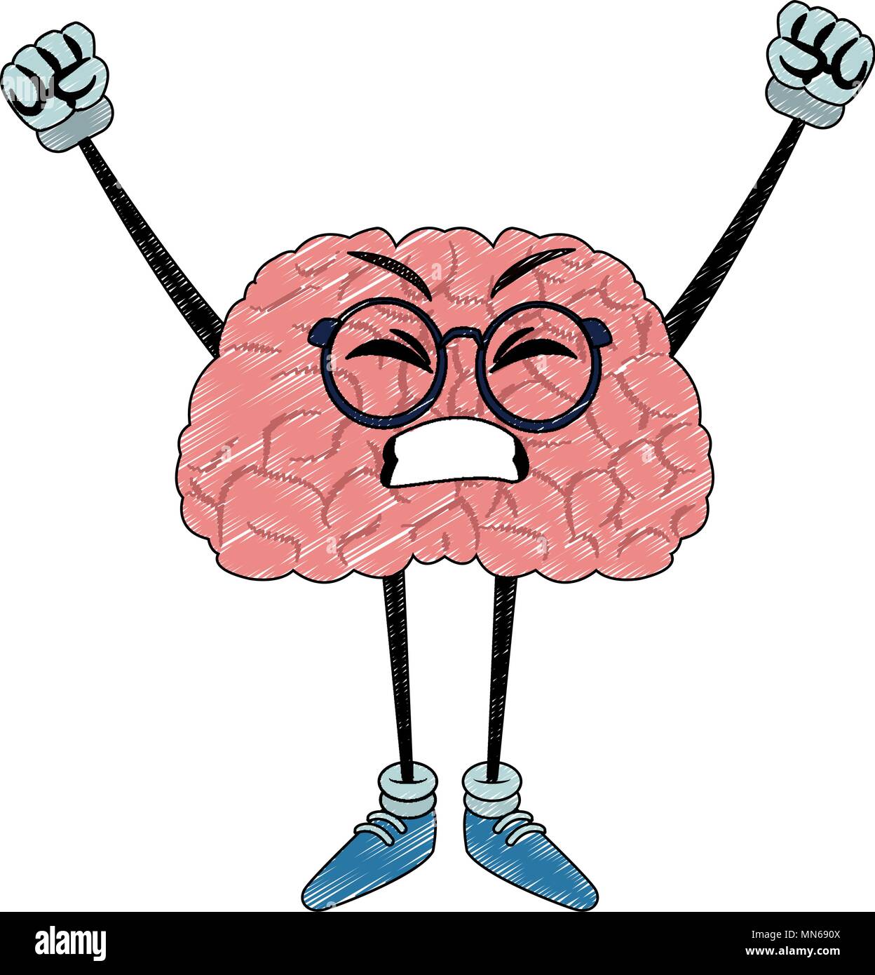 Funny brain cartoon with hands up scribble Stock Vector Image & Art - Alamy