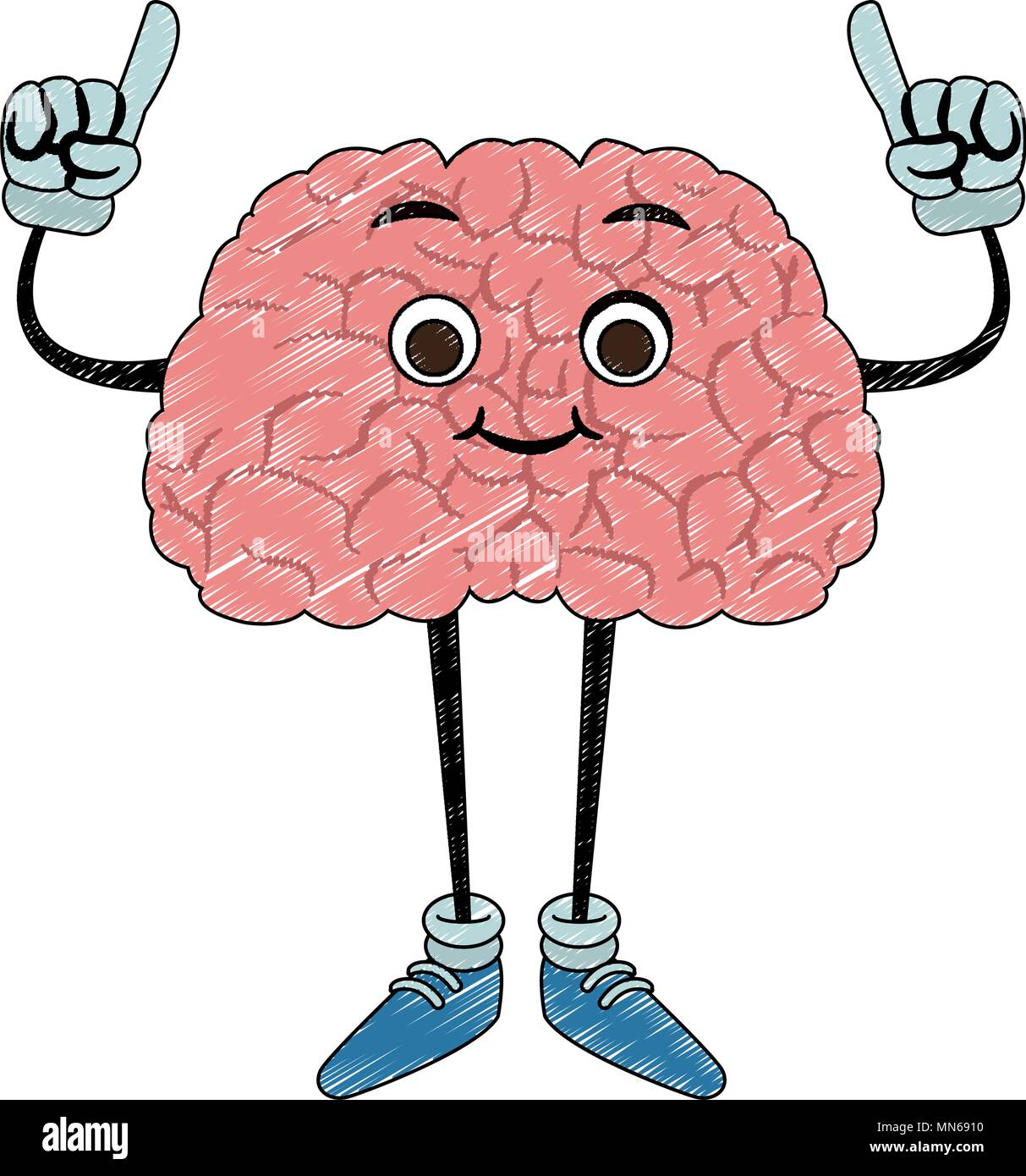 Funny brain cartoon with hands up scribble Stock Vector Image & Art - Alamy