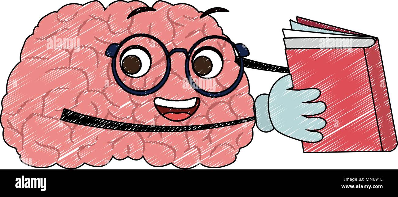 Funny brain cartoon reading a book scribble Stock Vector Image & Art ...