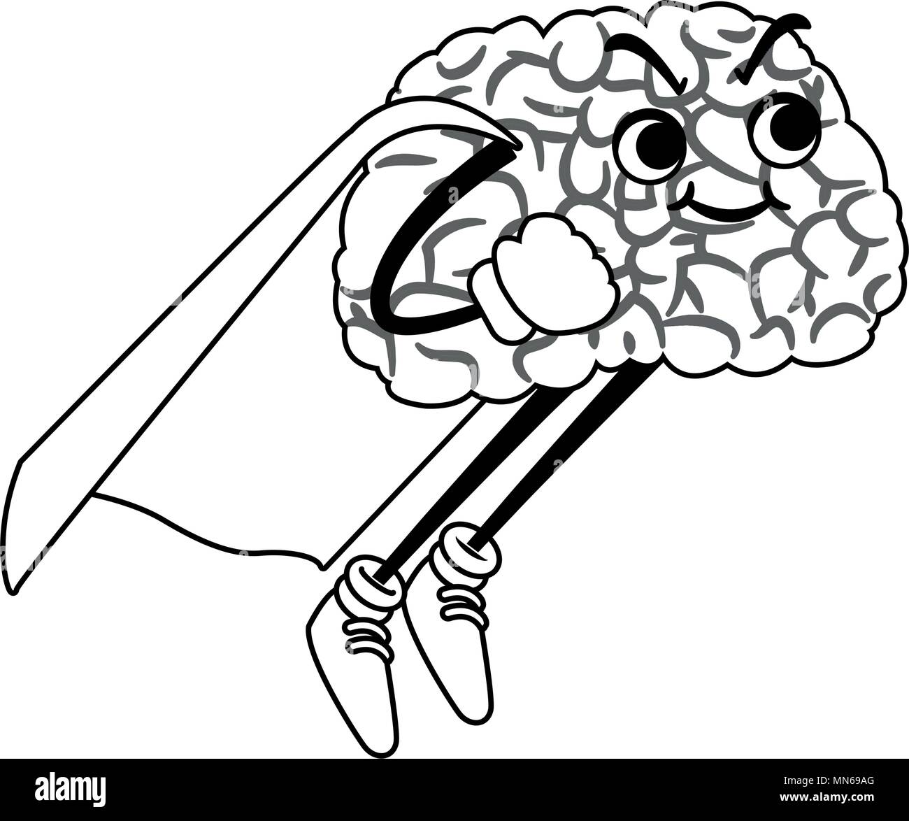 Funny superhero brain cartoon on black and white colors Stock Vector ...