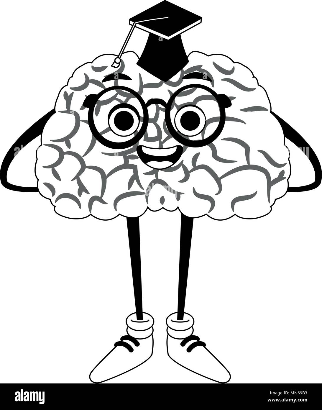 Funny brain graduated student cartoon on black and white colors Stock ...