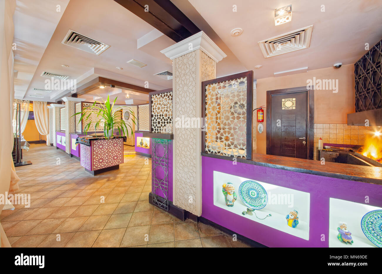 MOSCOW - SEPTEMBER 2014: The interior of the oriental restaurant ...