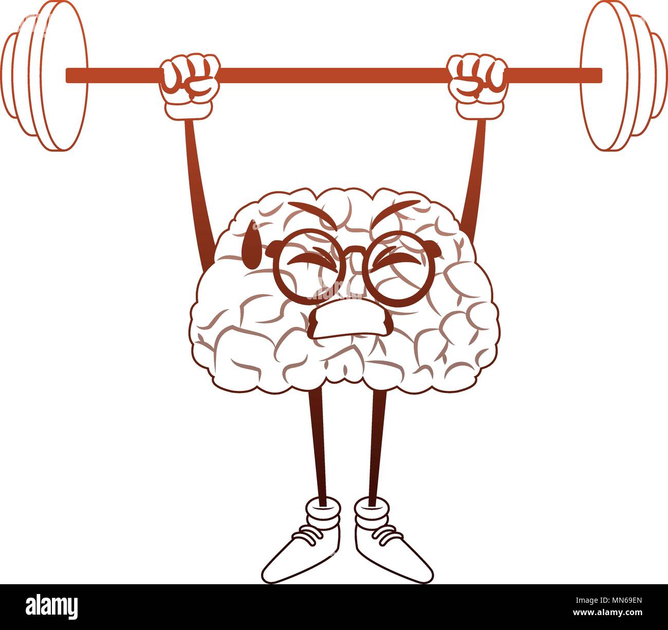 Funny brain cartoon lifting weights in orange and white colors Stock ...