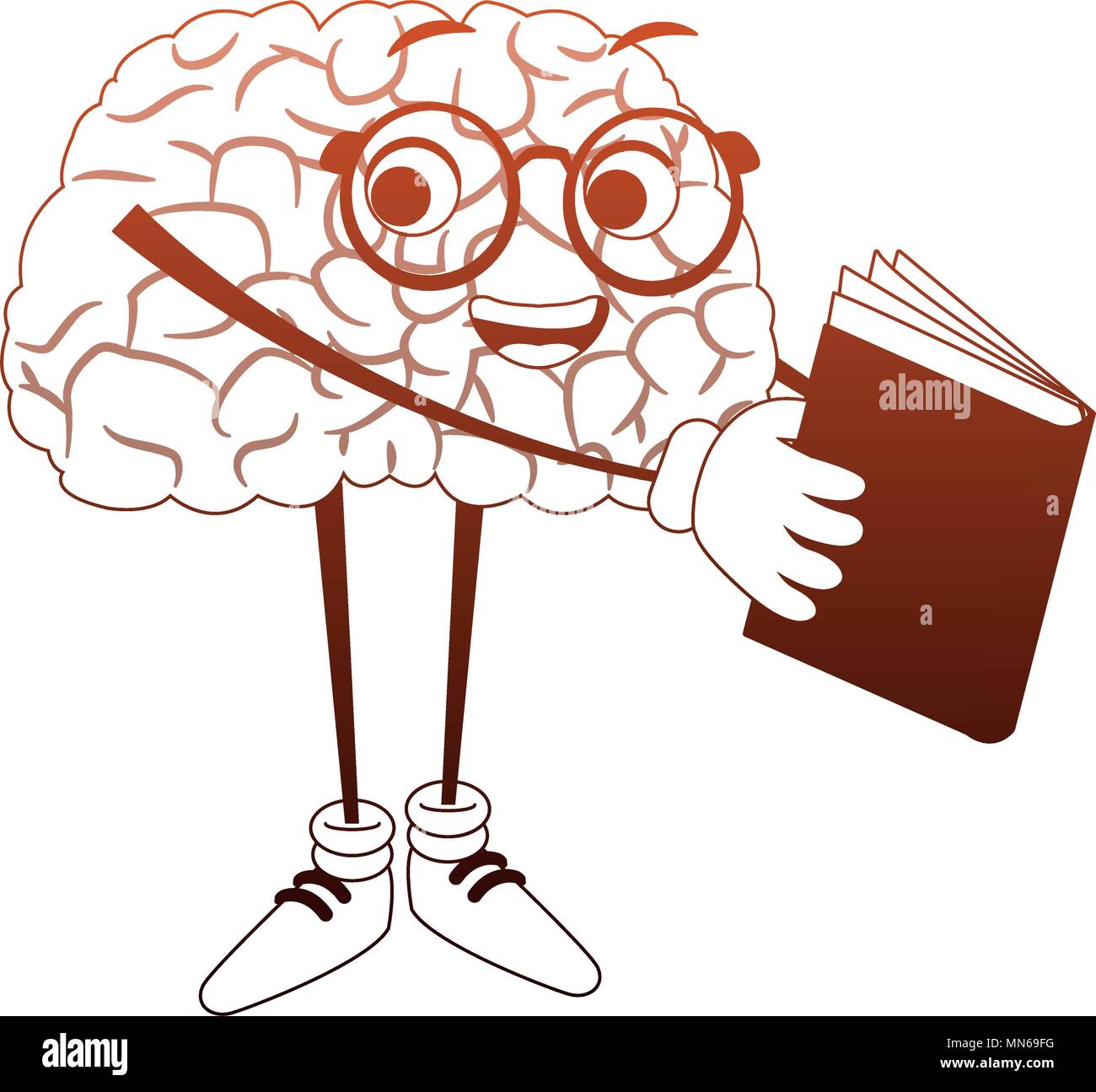 Funny brain cartoon reading a book in orange and white colors Stock ...