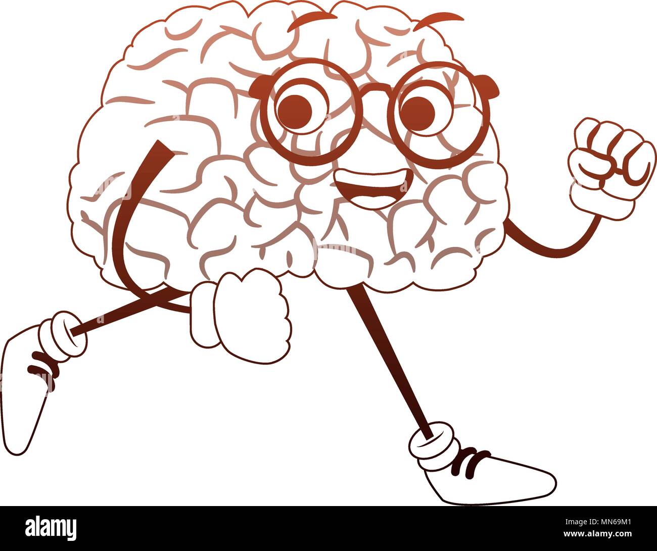 Funny brain cartoon running in orange and white colors Stock Vector ...