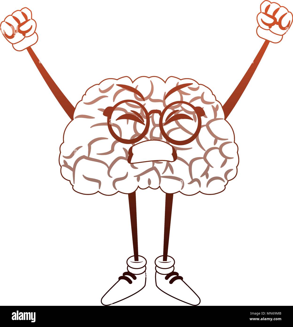 Funny brain cartoon with hands up in orange and white colors Stock ...